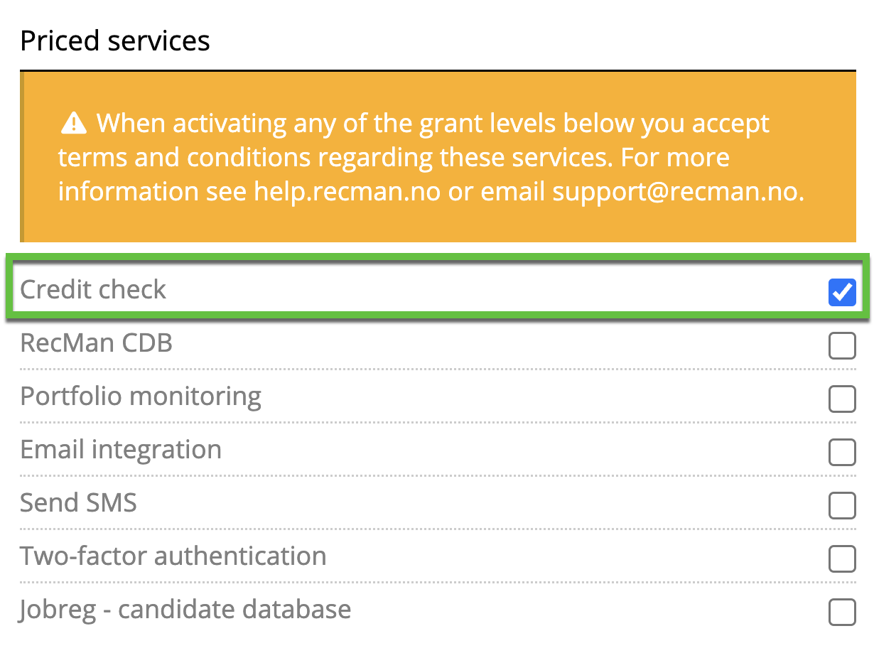Credit check with Creditsafe – RecMan